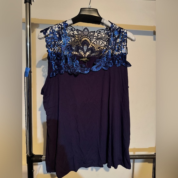 Joan Boyce | Tops | Joan Boyce Blue Lace Top | Poshmark